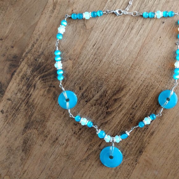 Hand Crafted | Jewelry | Aqua Blue Beaded Necklace With Hand Wrapped ...